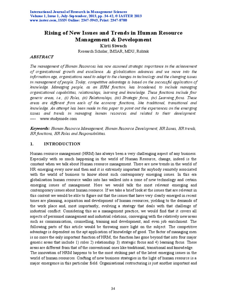 4emerging Issues in HRM | PDF | Human Resources | Human Resource Management