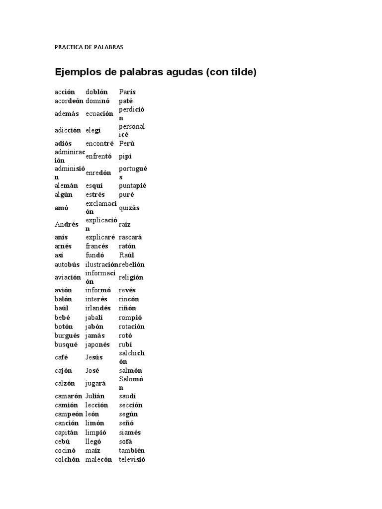 PRACTICA DE PALABRAS en Español | PDF | Fonética | Voz humana