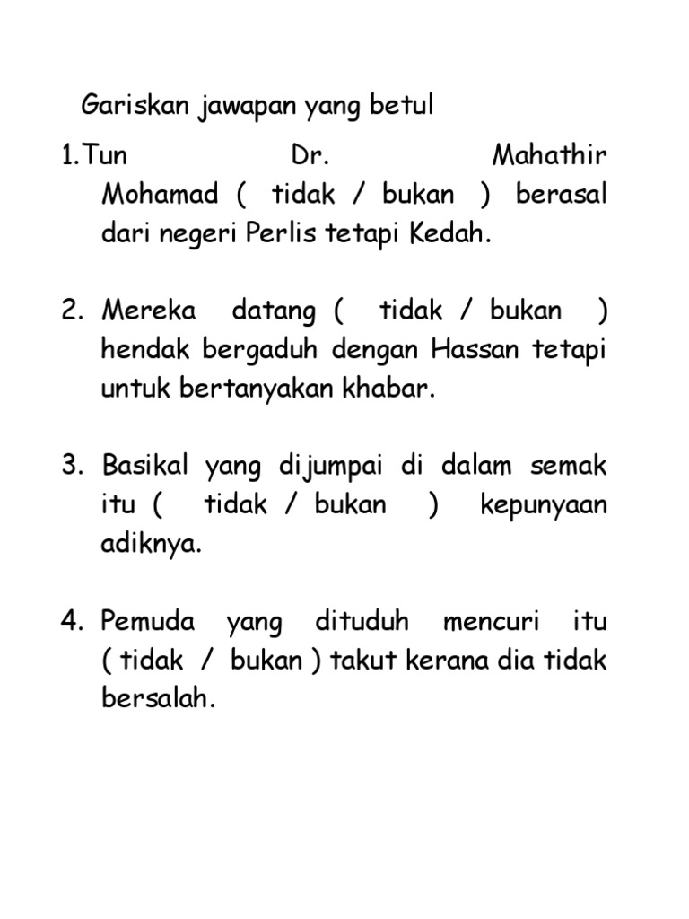 Latihan Kata Nafi untuk Pelajar | PDF