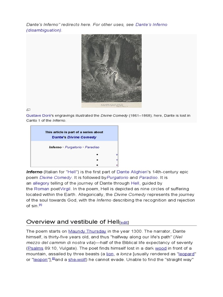 Overview and Vestibule of Hell: Dante's Inferno" Redirects Here. For ...