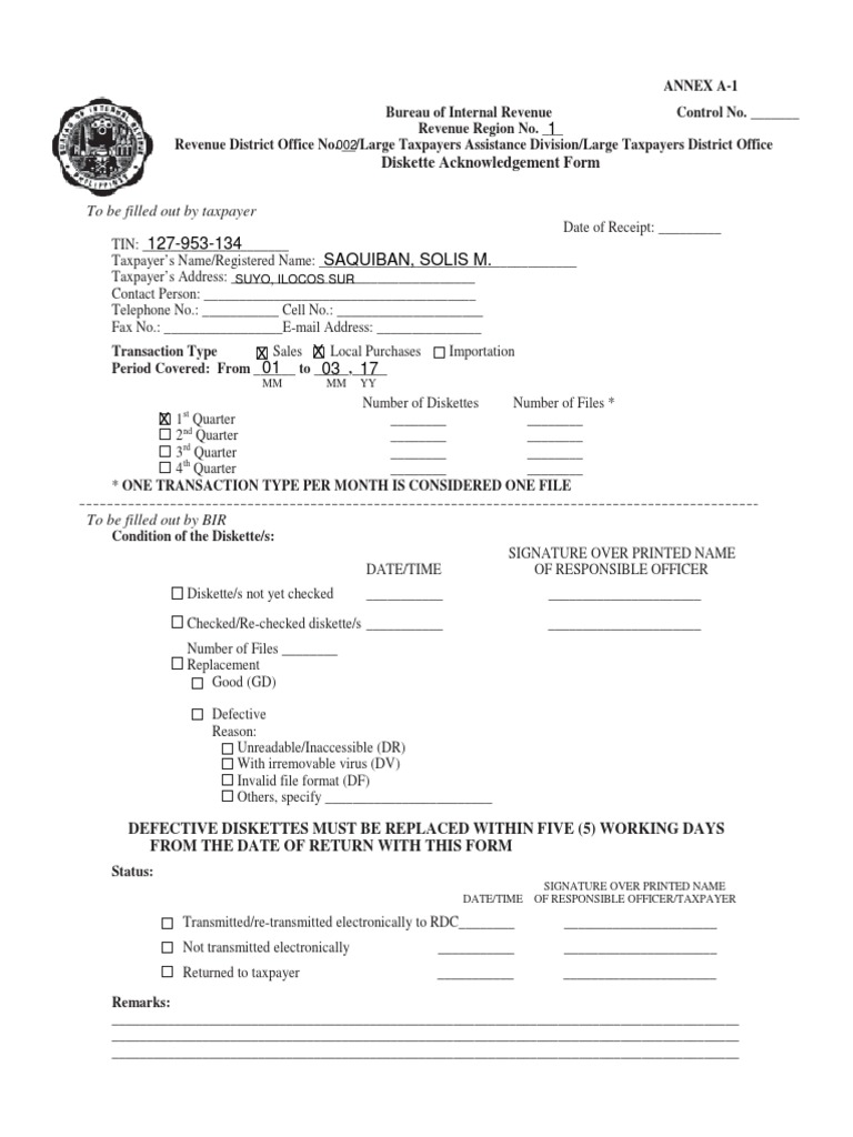 Vat Relief Bir Transmittal Form Annex A 1 | PDF | Business | Computing ...