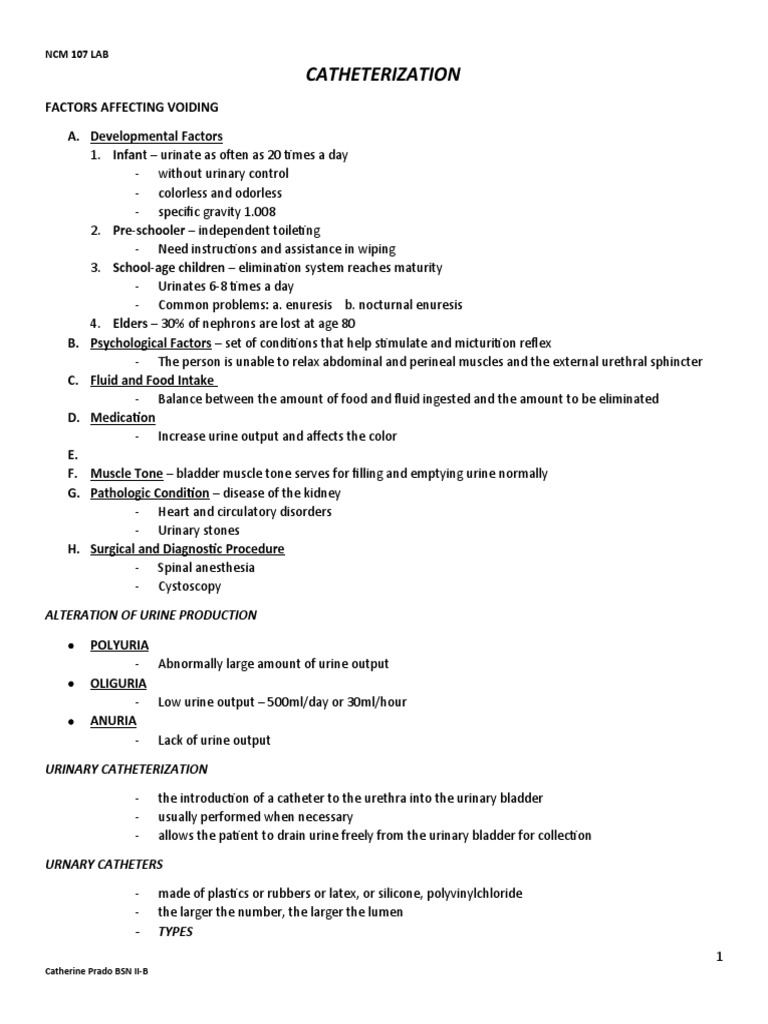 NCM 107 Catheterization | PDF | Urination | Catheter