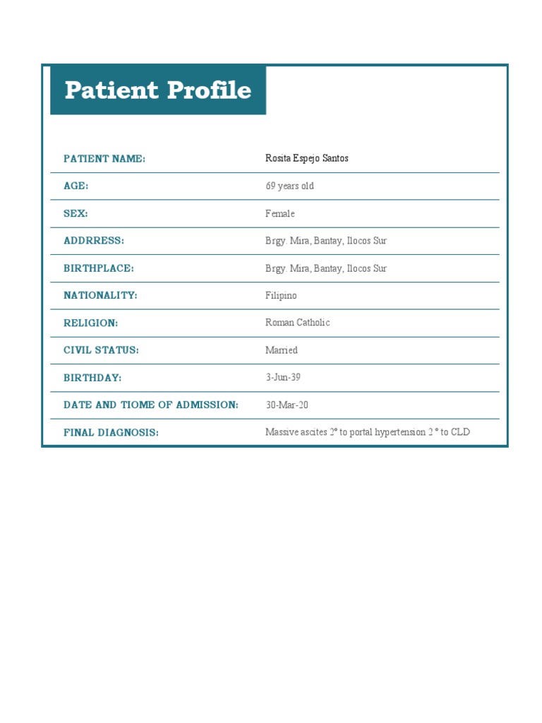 Patient Profile | PDF | Medicine | Diseases And Disorders
