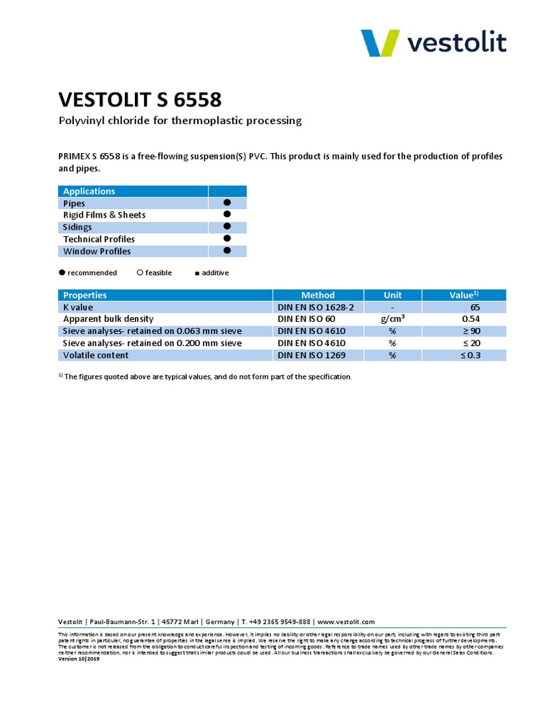 Vestolit-S-6558 TDS 2019-10 en | PDF | Polyvinyl Chloride | Business