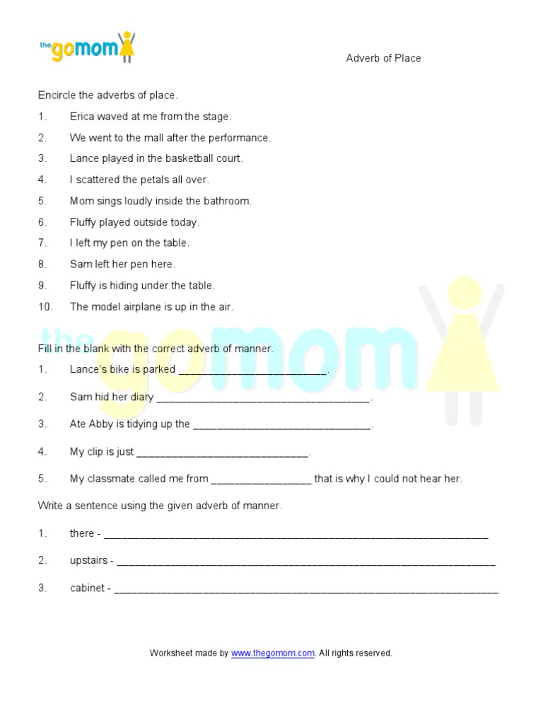 Adverb of Place Worksheet for Grades 3-5 | PDF