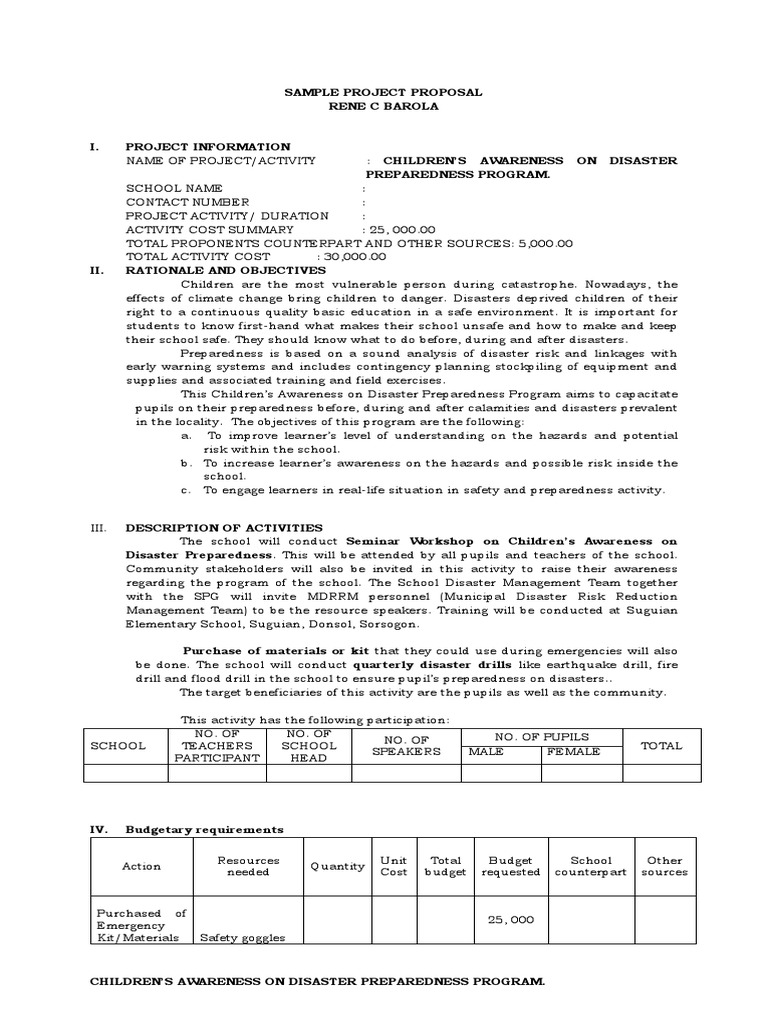 Project Proposal On School DRRM | PDF | Emergency Management | Hazards