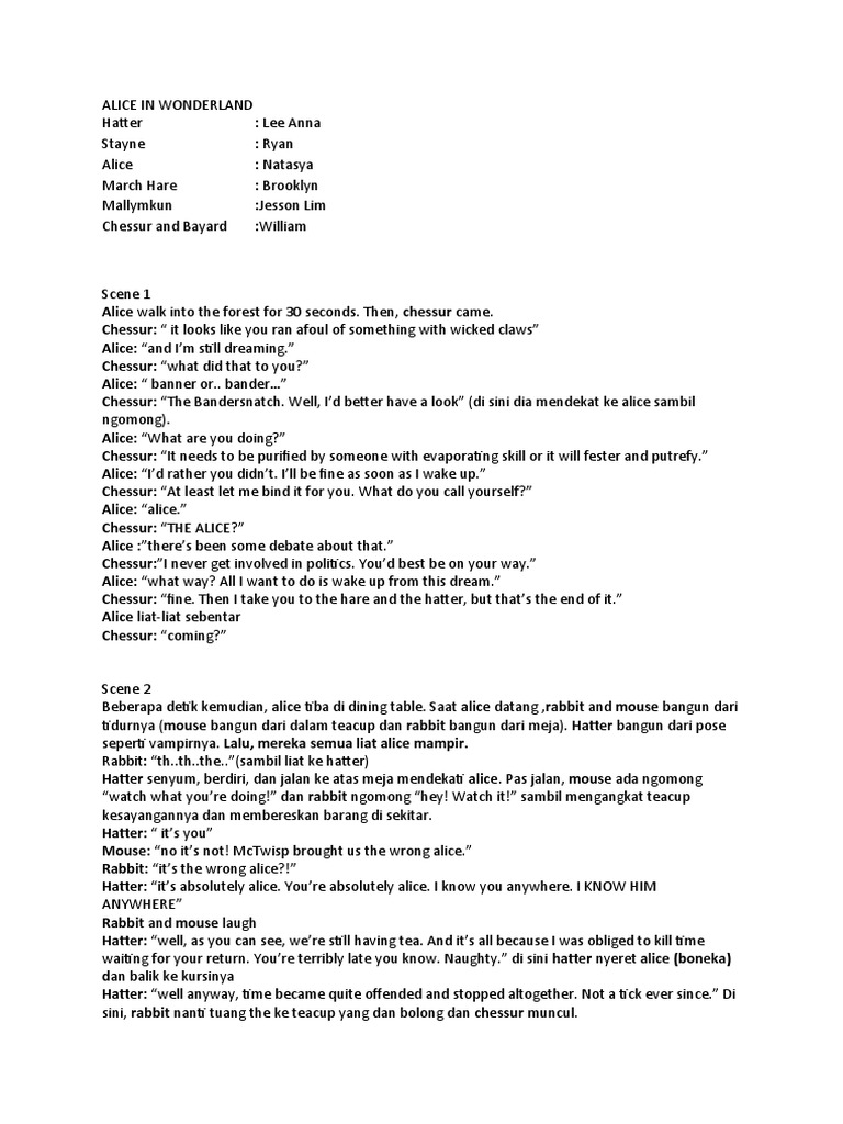 Alice in Wonderland Script | PDF | Children's Literature | Literary ...