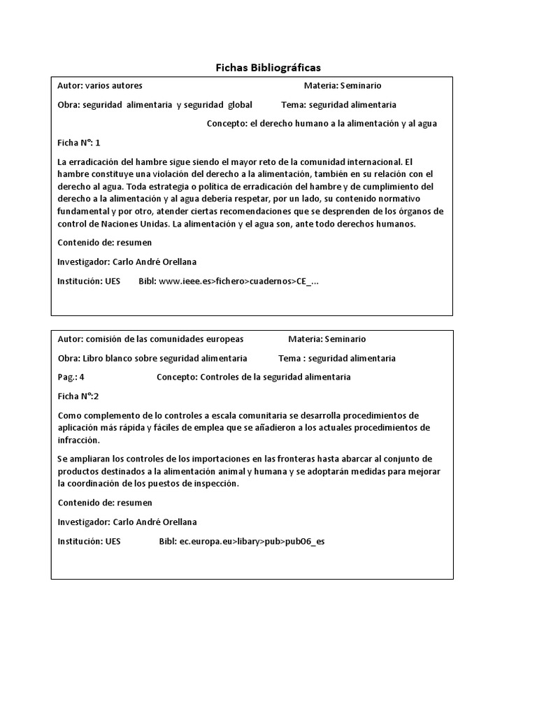 Fichas Bibliograficas Carlo Andre | PDF | Seguridad alimentaria | Alimentos