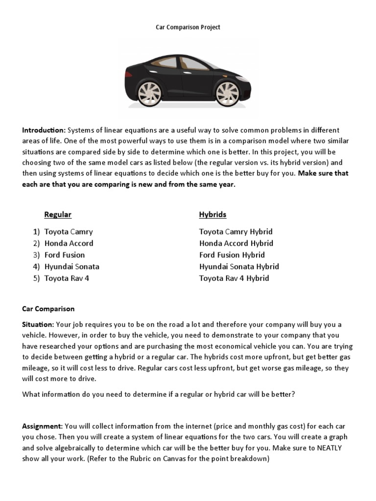 Car Comparison Project | PDF | Hybrid Electric Vehicle | Fuel Economy ...