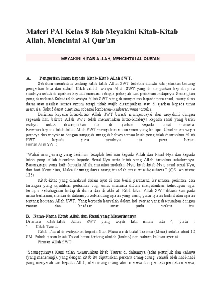 Materi PAI Kelas 8 Bab Meyakini Kitab Kitab Allah | PDF