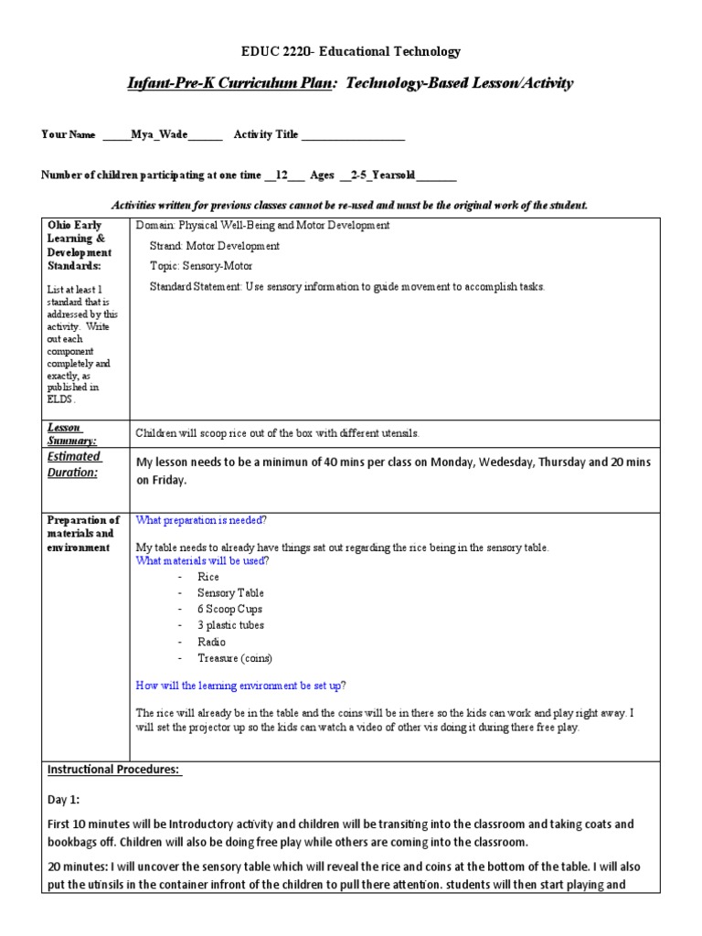 Ed Tech ECDE Activity Plan | PDF | Differentiated Instruction | Education Theory