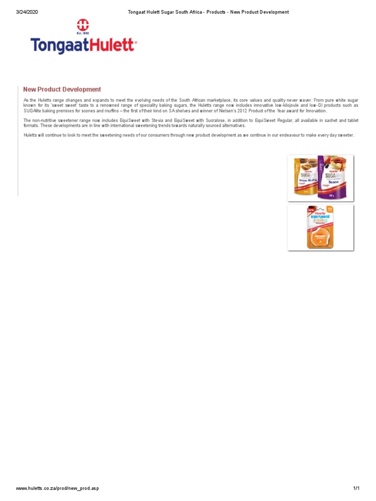 Tongaat Hulett Sugar South Africa - Products - New Product Development ...