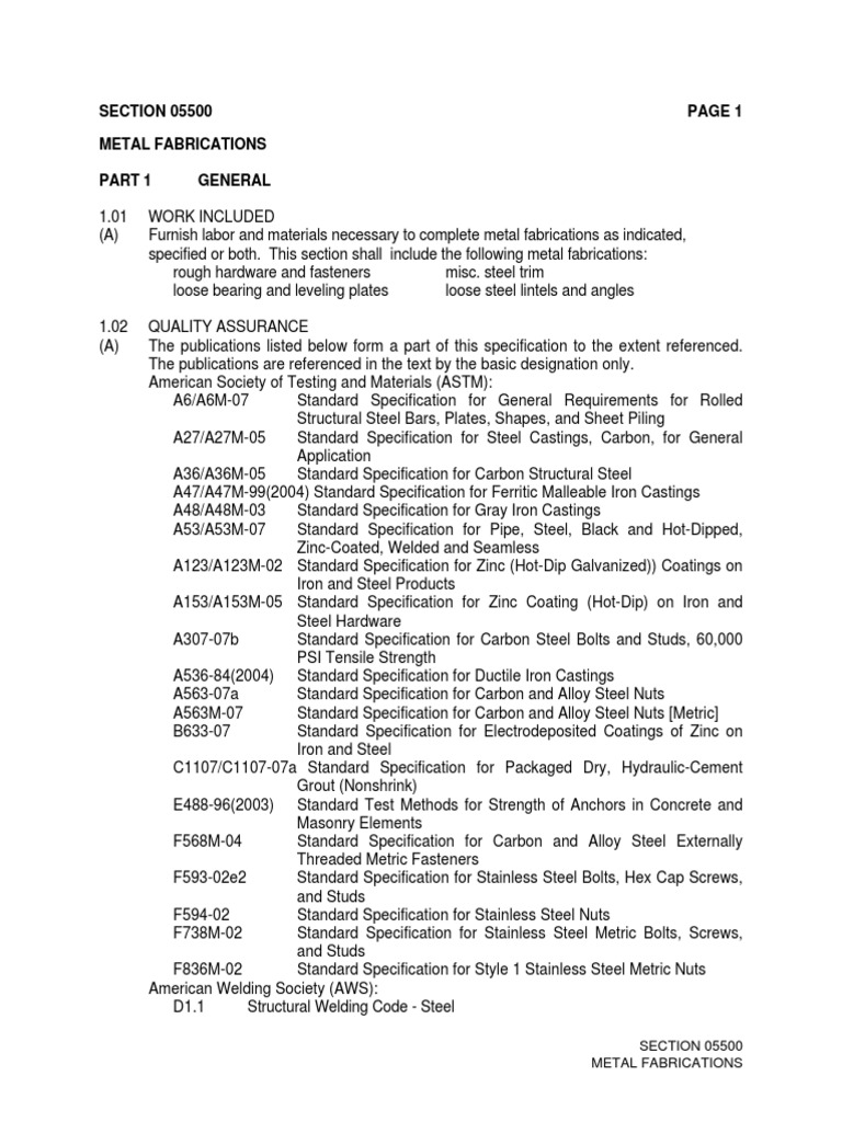SECTION 05500 Metal Fabrications | PDF | Galvanization | Screw