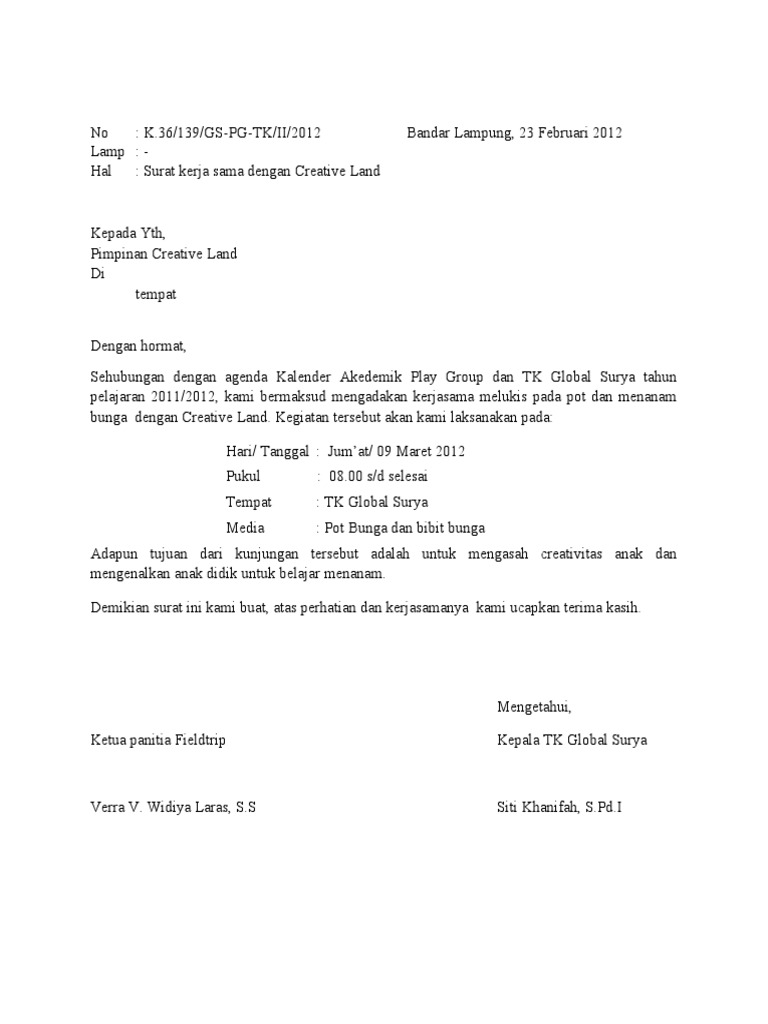 Contoh Surat Tembusan Kerjasama | PDF