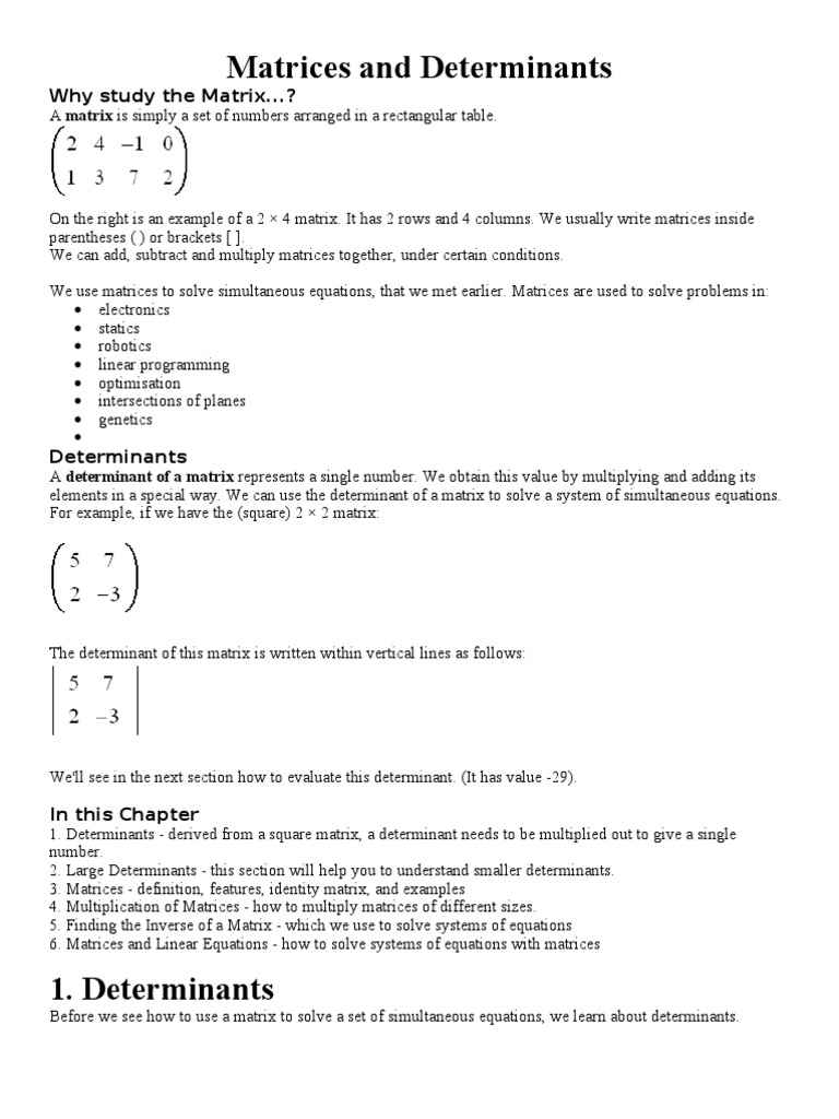 Matrices and Determinants: Why Study The Matrix... ? | PDF ...