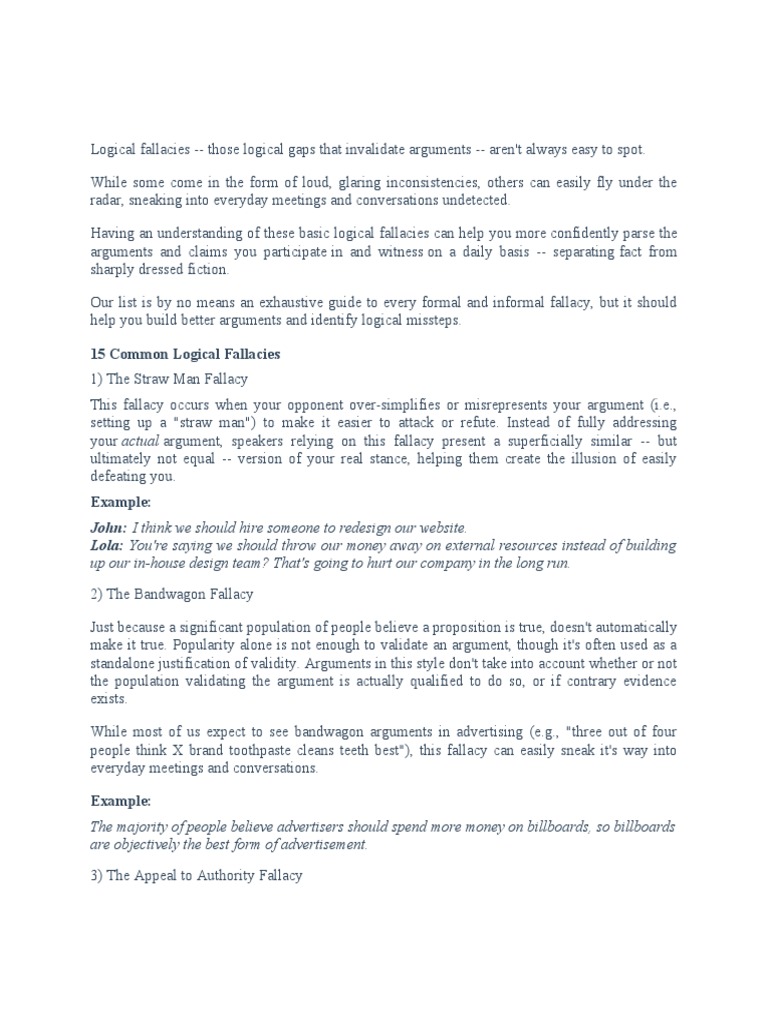 15 Common Logical Fallacies | PDF | Fallacy | Argument