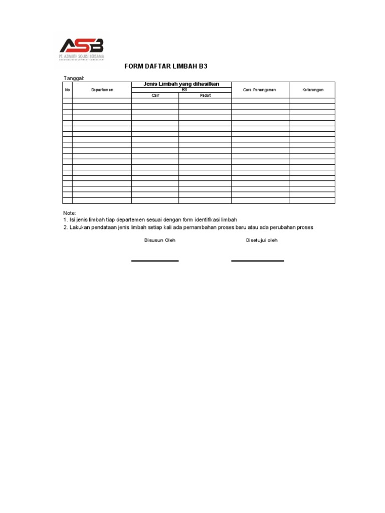 Form Daftar Limbah B3 | PDF