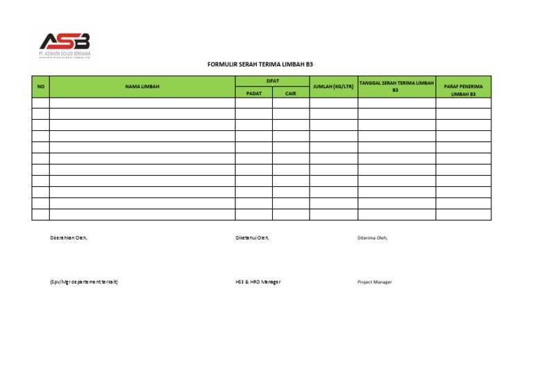 Form Serah Terima Limbah B3 | PDF