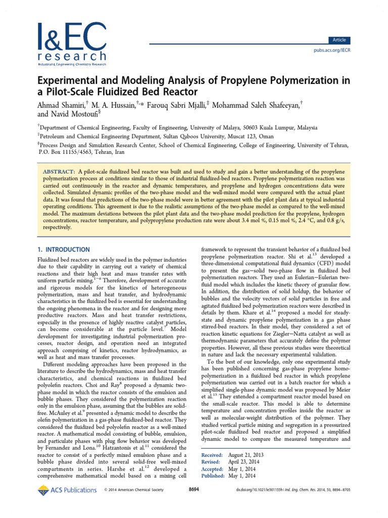 Experimental and Modeling Analysis of Propylene Polymerization in A ...