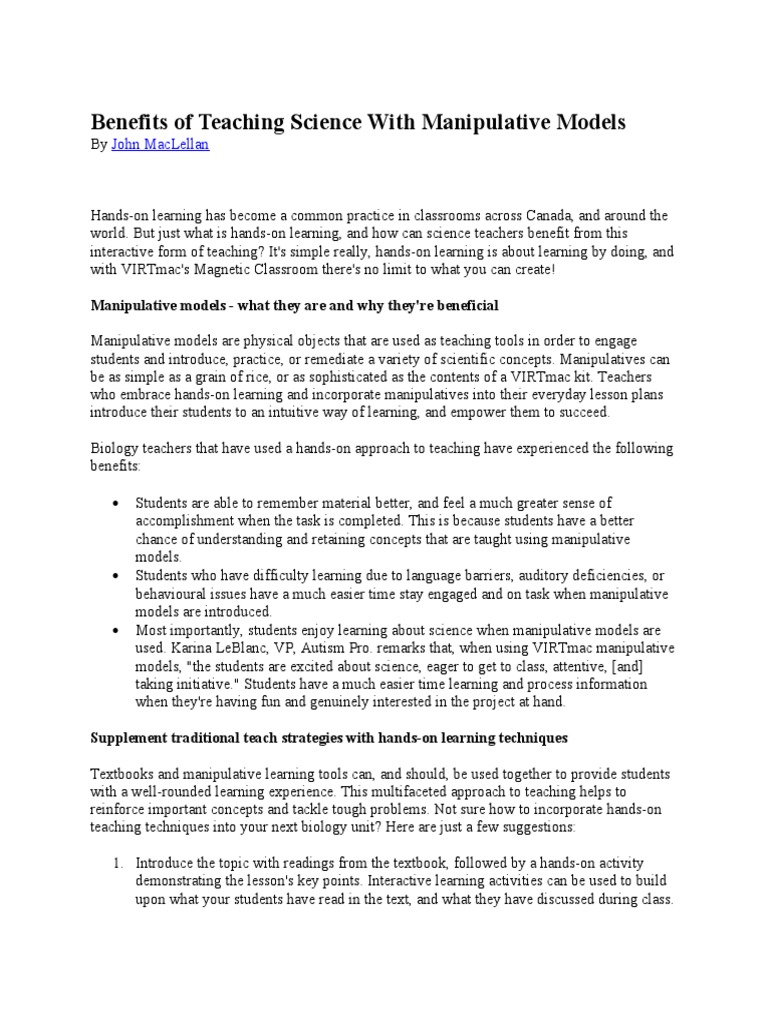 Benefits of Teaching Science With Manipulative Models | PDF | Memory ...