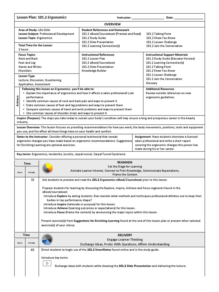 Lesson Plan: 101.2 Ergonomics: Engage Learner Thinking Exchange Ideas ...
