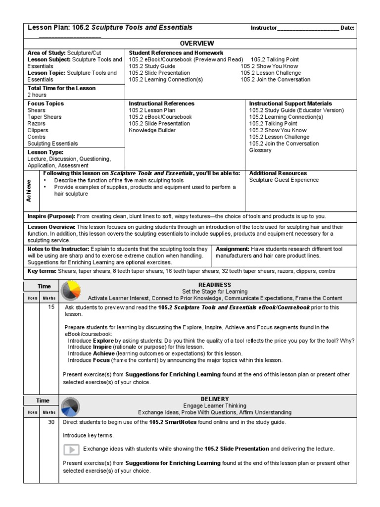 Lesson Plan: 105.2 Sculpture Tools and Essentials: Hours Minutes | PDF ...