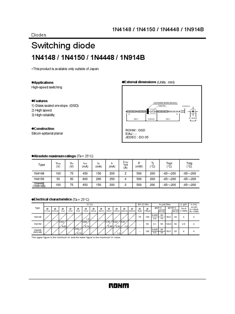 Switching Diode: 1N4148 / 1N4150 / 1N4448 / 1N914B | PDF | Equipment ...