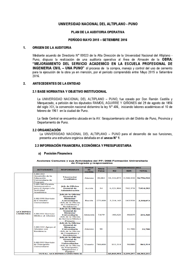 DPCH Plan de Auditoria PDF | PDF | Auditoría | Regulación