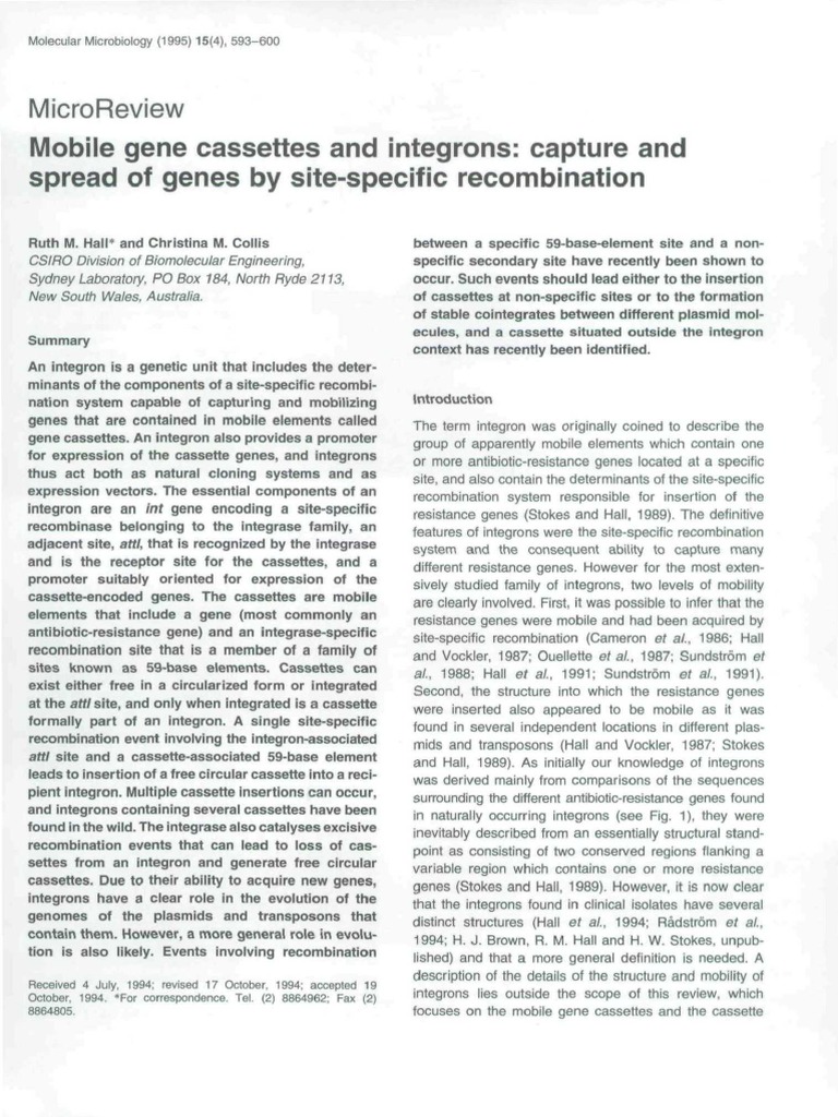 Hall+Collis Integron Review MolMic1995 | PDF | Plasmid | Gene