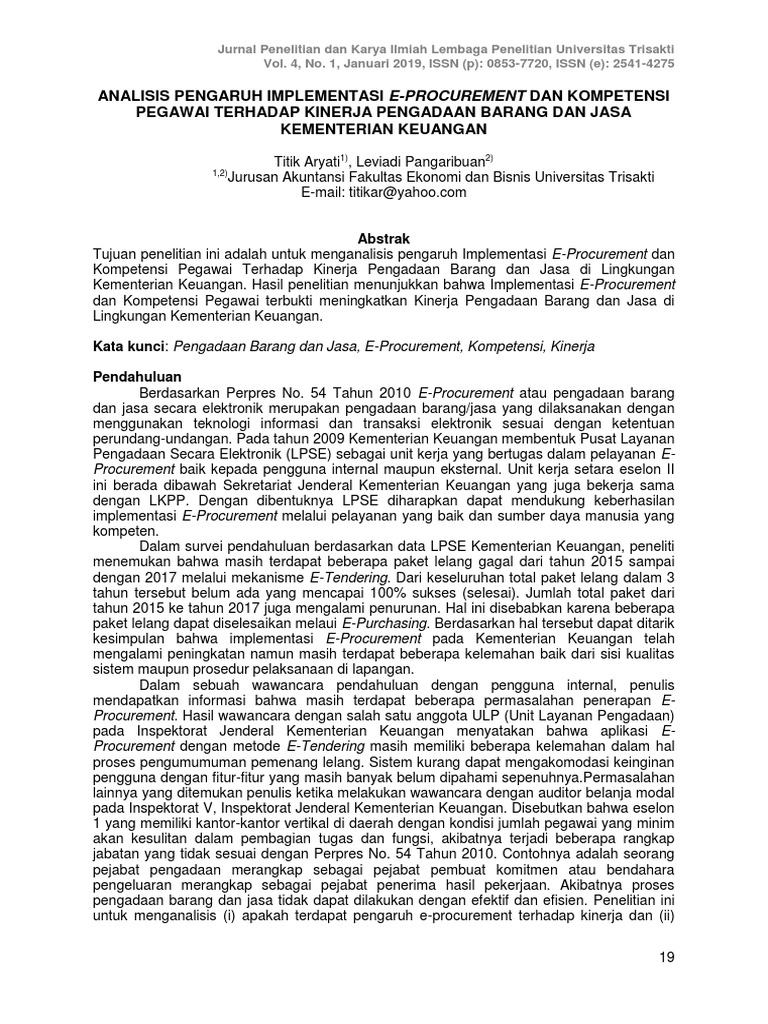 Analisis Pengaruh Implementasi E-Procurement Dan Kompetensi | PDF | Bisnis