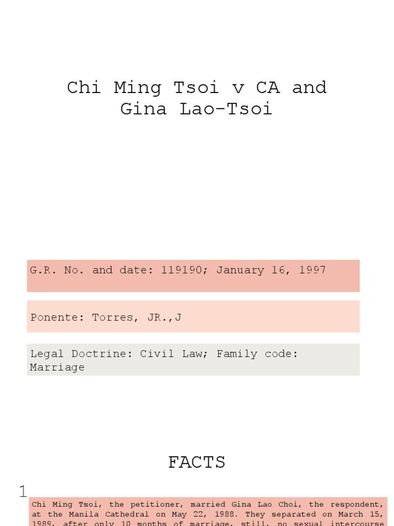 Chi Ming Tsoi V CA and Gina Lao-Tsoi | PDF | Marriage | Government