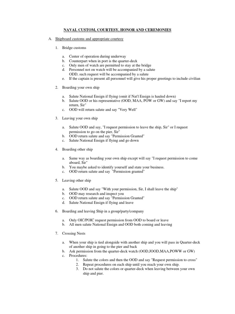 Naval Custom, Courtesy, Honor and Ceremonies | PDF | Shipping | Water ...