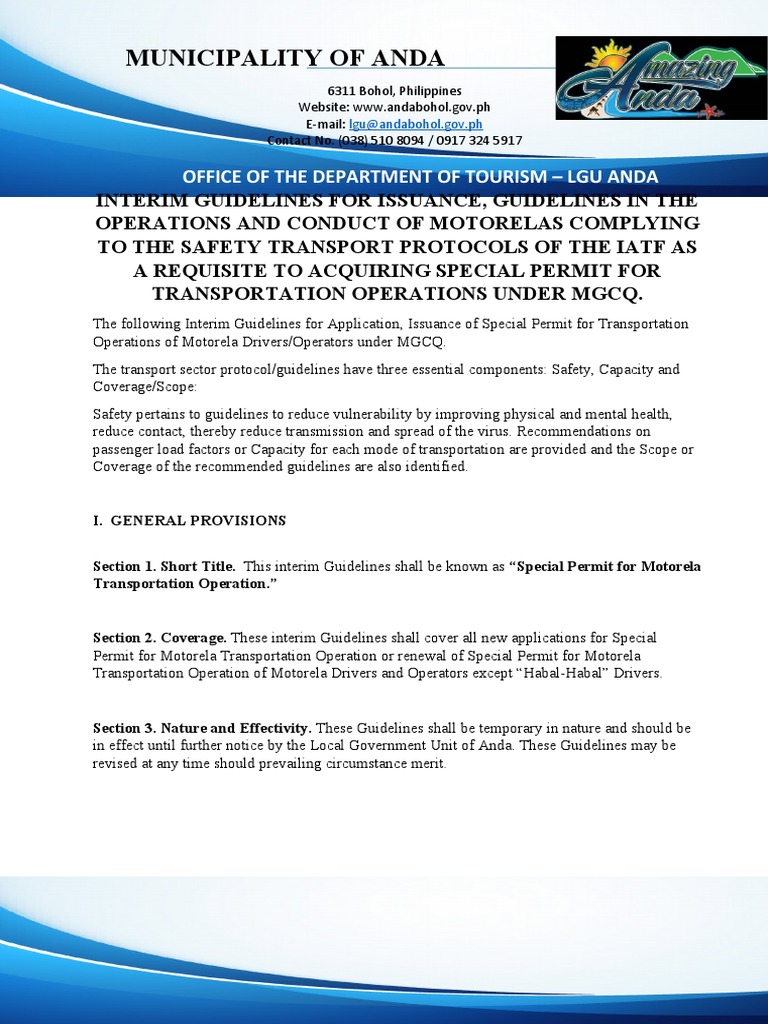 Interim Guidelines For Motorella Drivers and Operators | PDF | Driver's ...