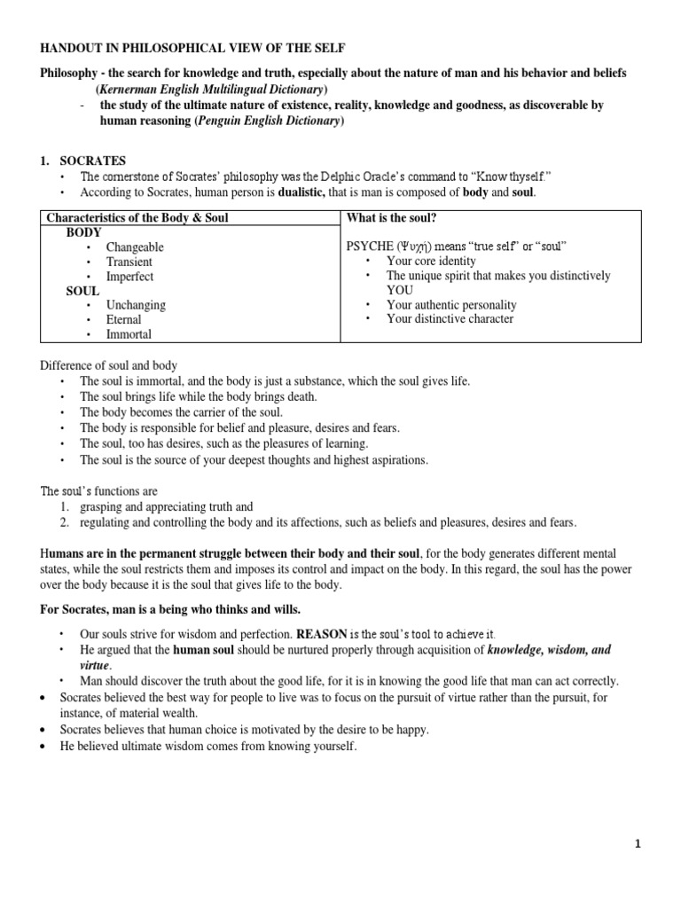 Handout Philo 2nd Sem 2019-2020 | PDF | Philosophy Of Self | Idea