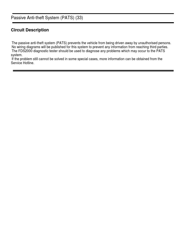 Circuit Description: Passive Anti-Theft System (PATS) | PDF