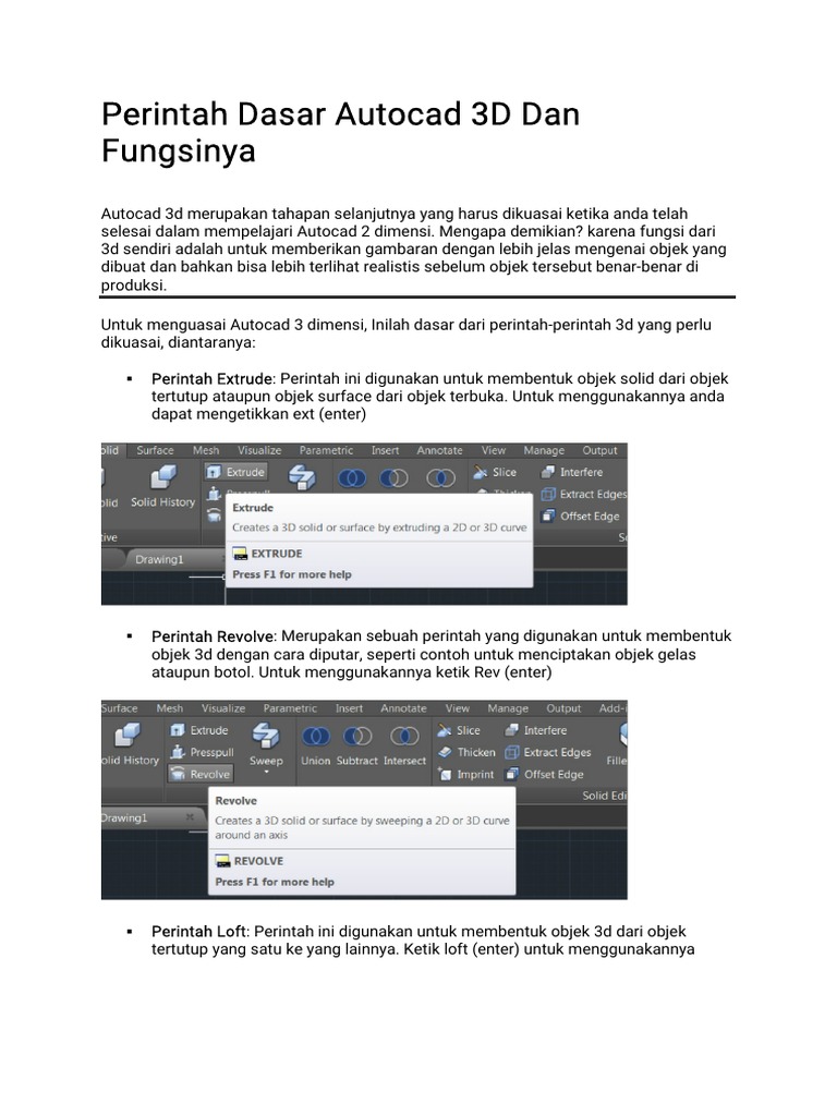 TUGAS HARI INI Perintah Dasar Autocad 3D Dan Fungsinya | PDF