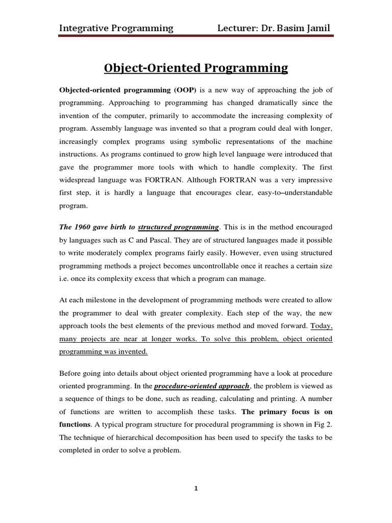 Integrative Programming Lecture Pdf Pdf Object Oriented Programming Object Computer Science 