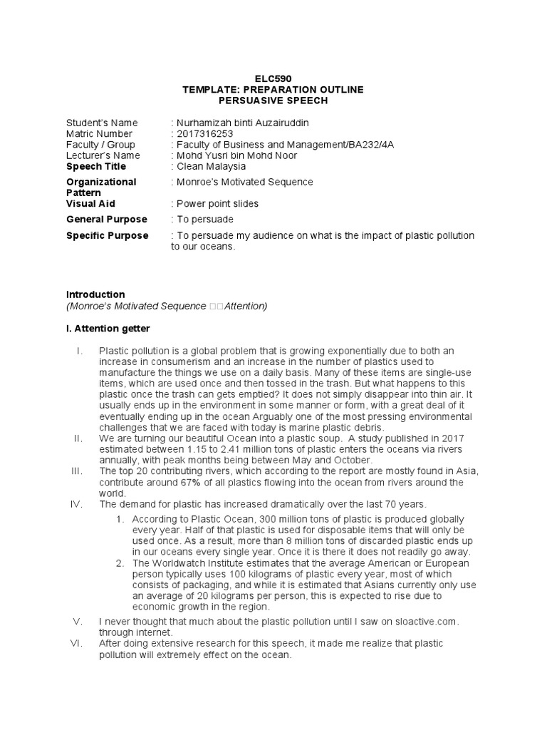 Persuasive Template Marine Pollution | PDF | Plastic | Pollution