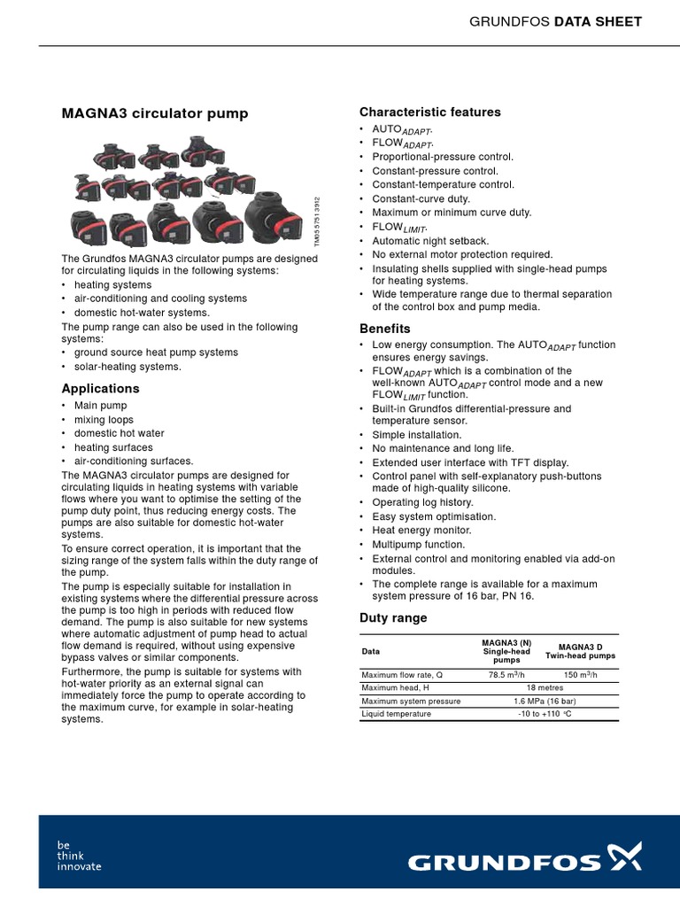 MAGNA3 Circulator Pump: Characteristic Features | PDF | Pump | Energy ...