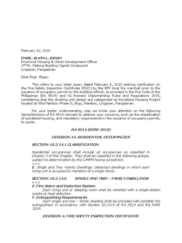 BFP Cert of Occupancy | PDF | Fire Safety | Justice