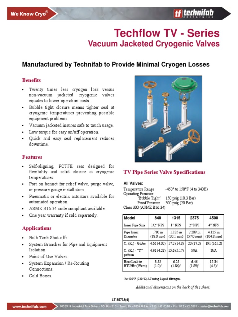 Techflow TV - Series: Vacuum Jacketed Cryogenic Valves | PDF | Valve ...