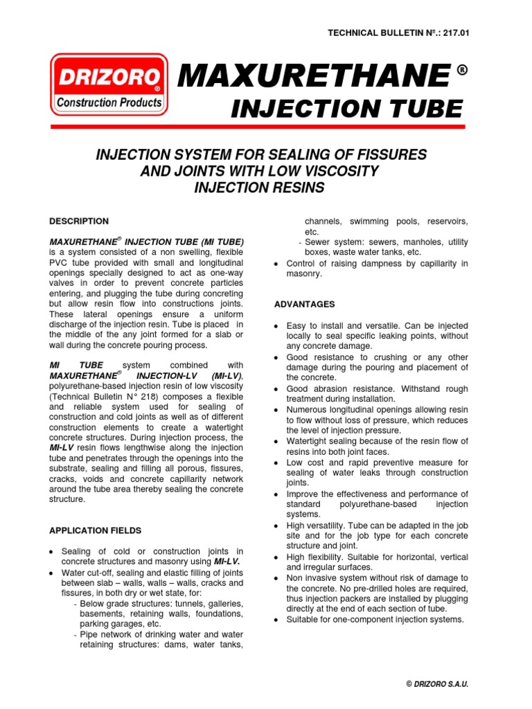 Maxurethane Injection Tube Eng | PDF | Pipe (Fluid Conveyance) | Vacuum Tube