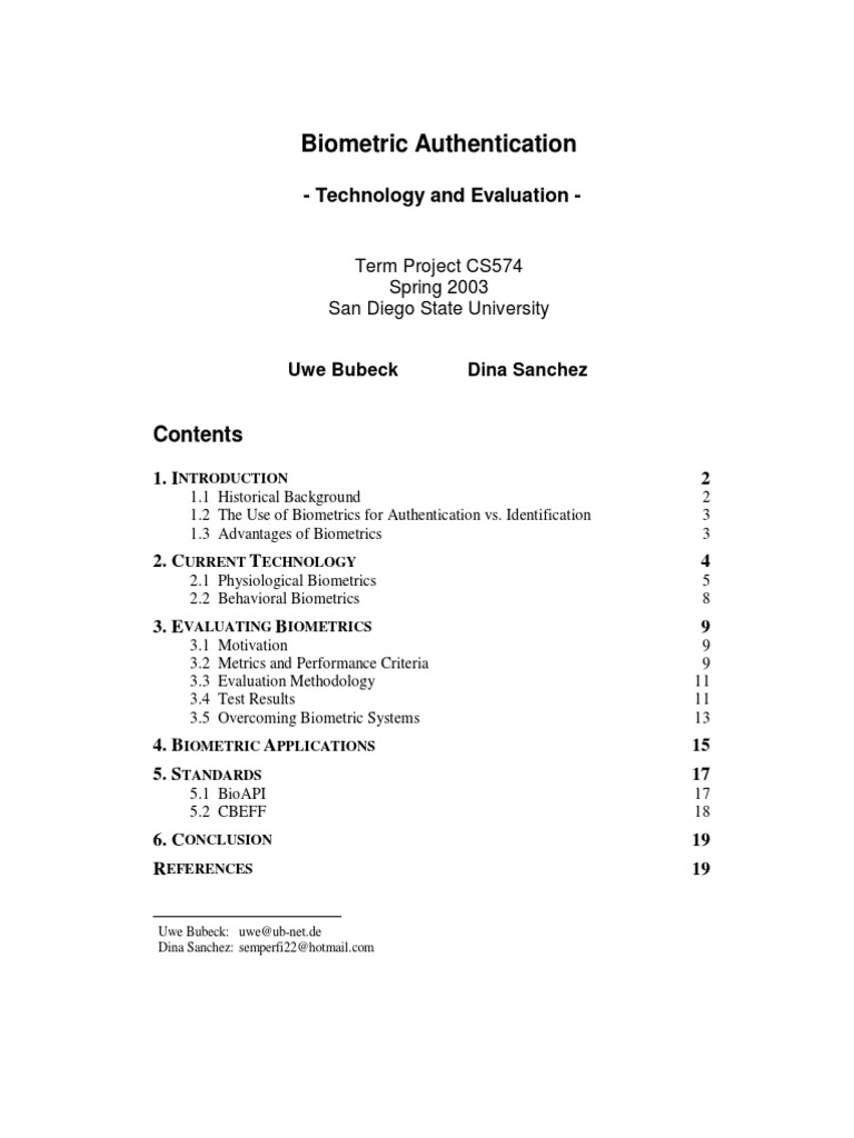Biometric Authentication: - Technology and Evaluation | PDF ...