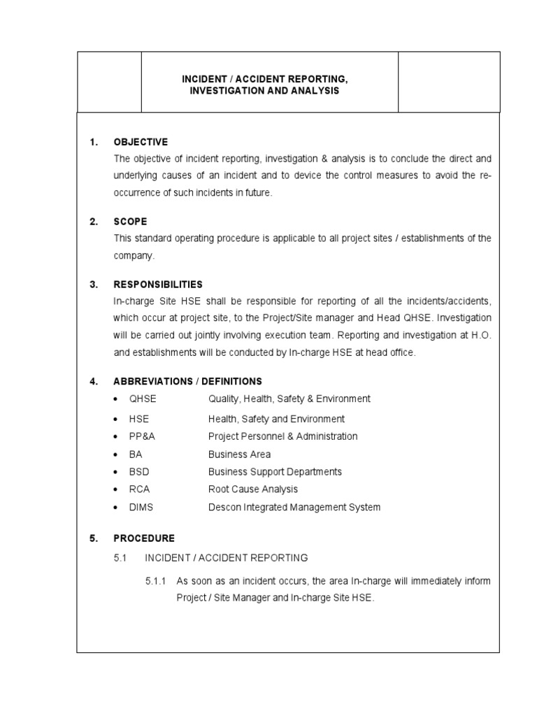 HSE Incident Reporting and Investigation SOP | PDF | Safety | Business