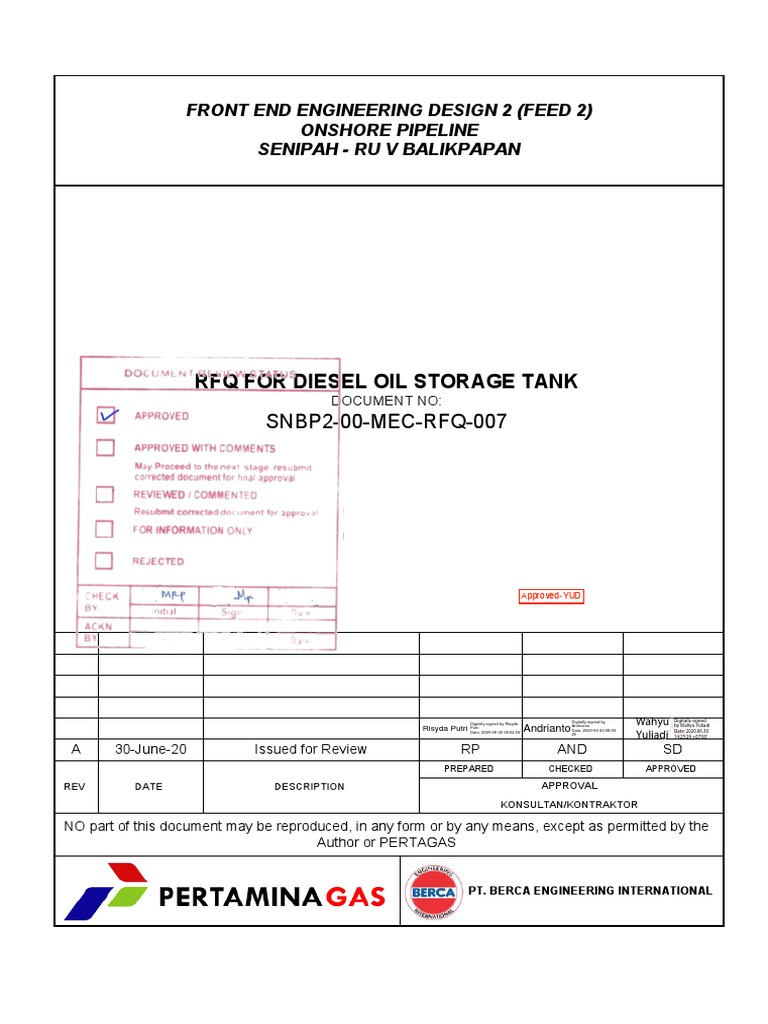 RFQ for Diesel Oil Storage Tank | PDF | Specification (Technical ...