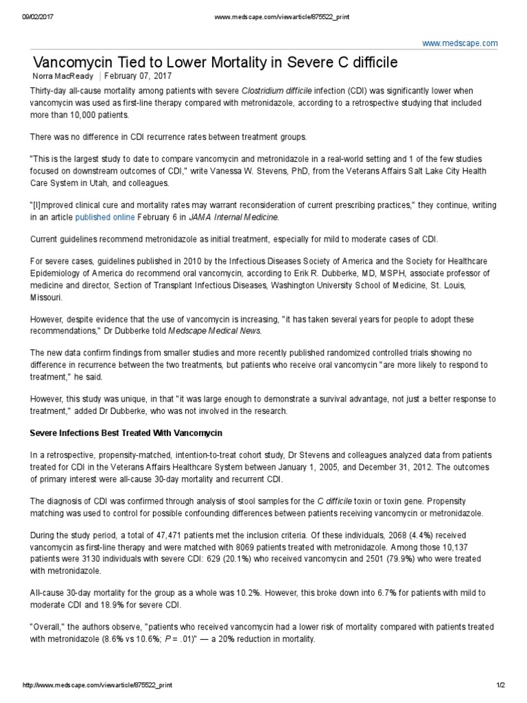 Vancomycin Tied To Lower Mortality in Severe C Difficile: Norra ...