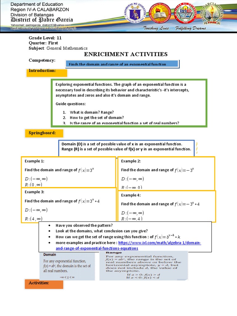 Enrichment Activities: Grade Level: 11 Quarter: First Subject: General ...