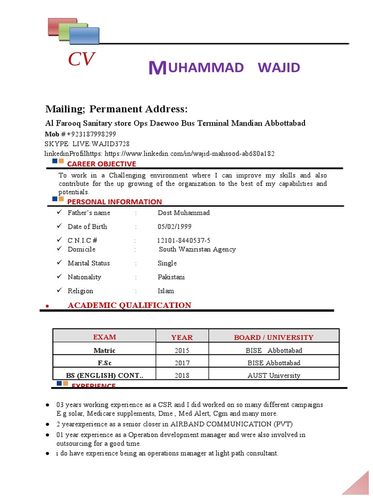 Uhammad Wajid: Mailing Permanent Address | PDF