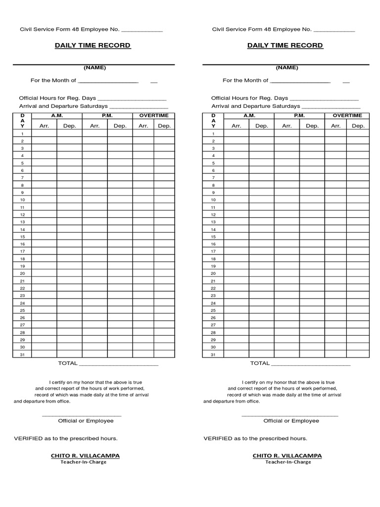 Daily Time Record Daily Time Record: (NAME) (NAME) | PDF | Government ...