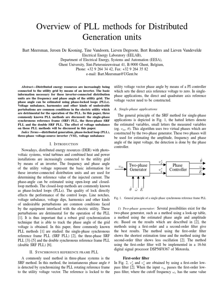 Overview of PLL Methods For Distributed Generation Units | PDF | Filter ...